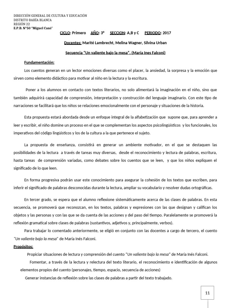 Un Valiente Bajo La Mesa. Secuencia | PDF | Evaluación | Enseñando