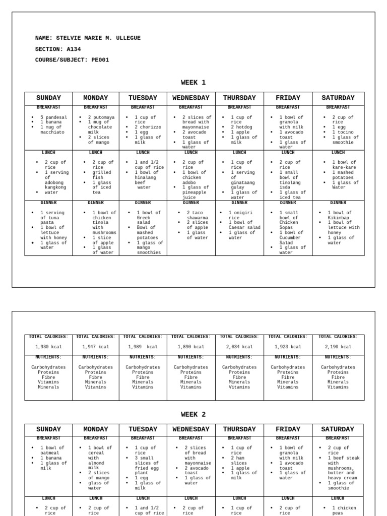 ULLEGUE-Healthy Meal Plan | PDF | Calorie | Lunch