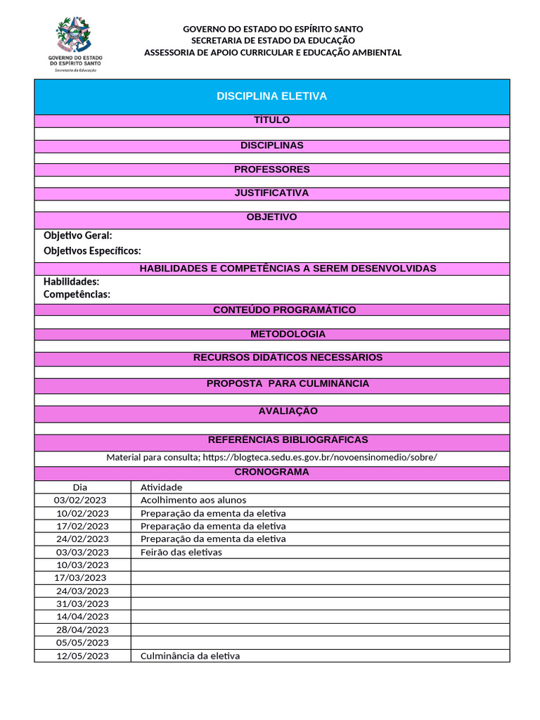 Formulário Eletiva Word | PDF