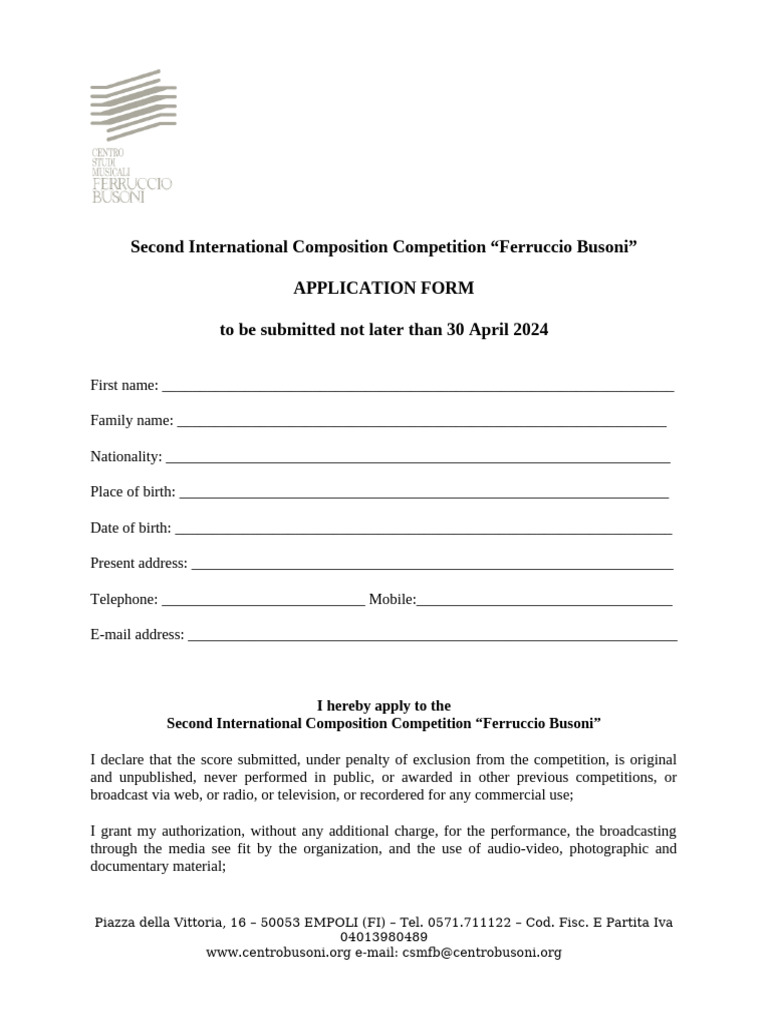 Composition Competition Application Form | PDF