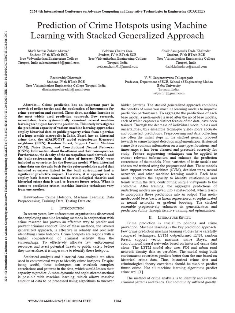 Crime Prediction with ML Techniques | PDF | Machine Learning | Support ...
