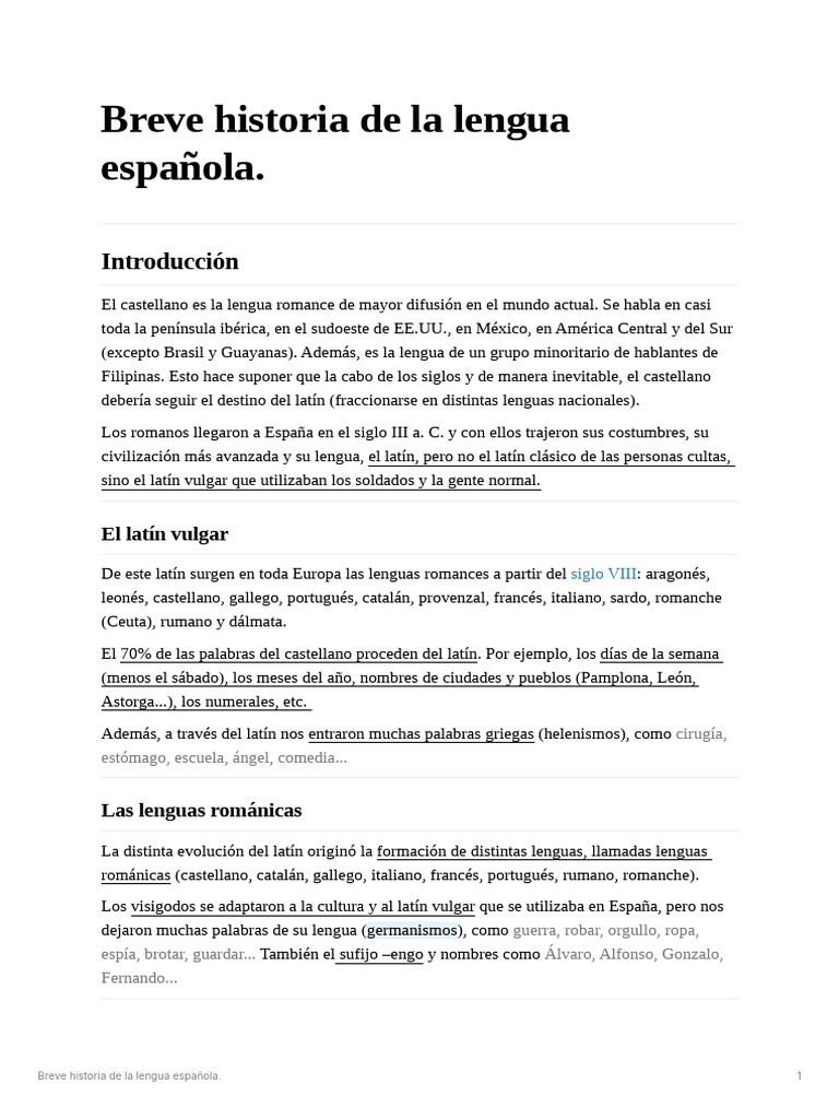 Breve Historia de La Lengua Espaola. | PDF | Lengua española | latín