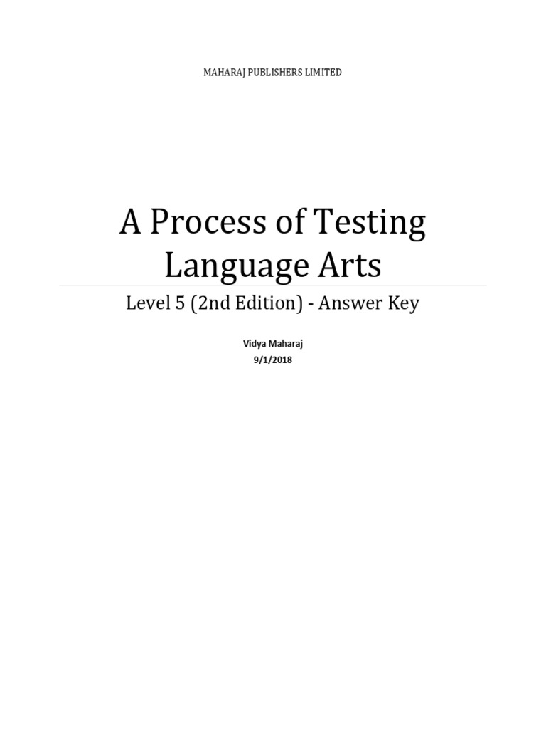 A Process of Testing Language Arts - Level 5.3 - 2019 Answer Key | PDF ...