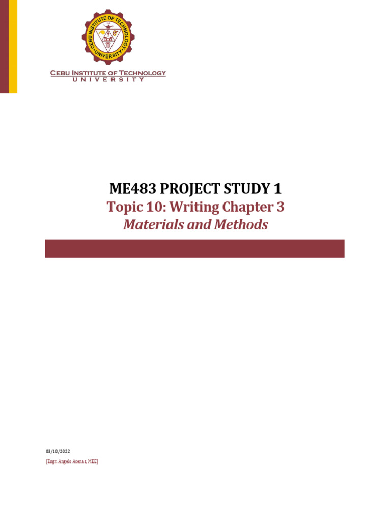 ME483 - Topic 10 - Writing Chapter 3 Materials and Methods | PDF | Quantitative Research ...