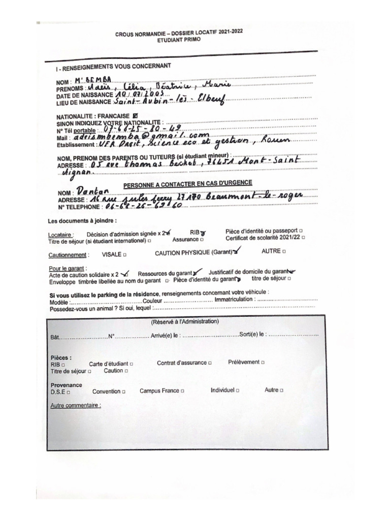 Crous Normandie - Dossier Locatif 2021-2022 | PDF