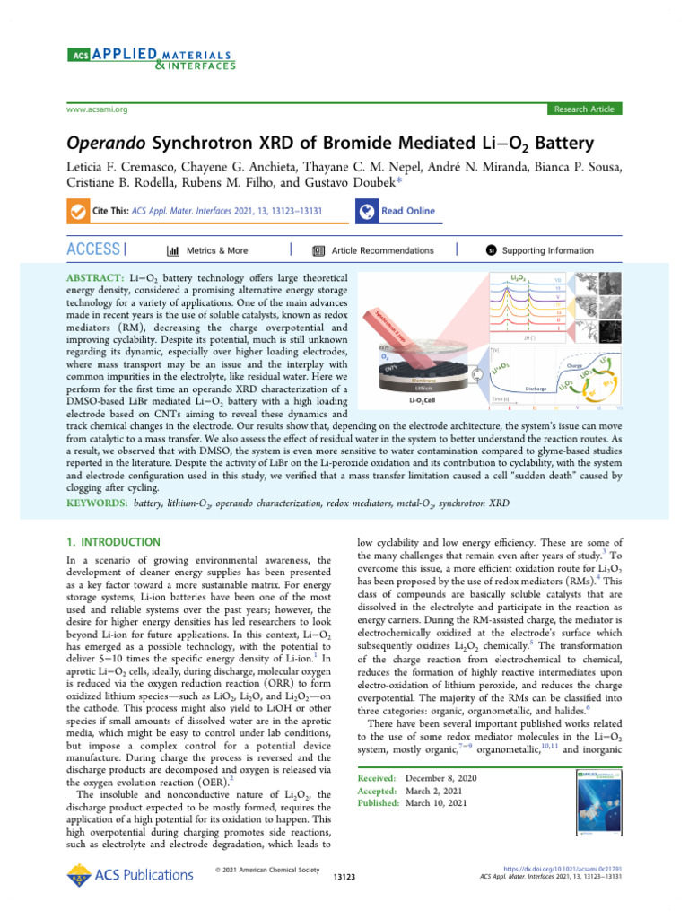 2021 Cremasco - Operando Synchrotron XRD of Bromide Mediated Li O2 ...
