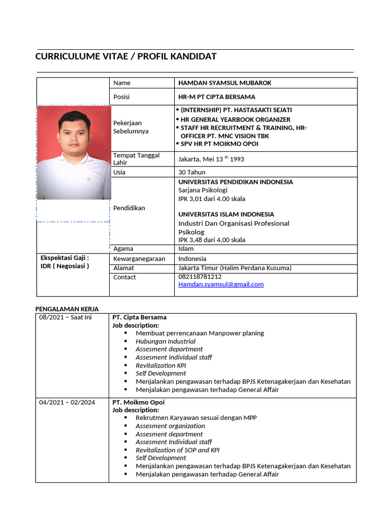 CV Hamdan SM M.psi (New) | PDF