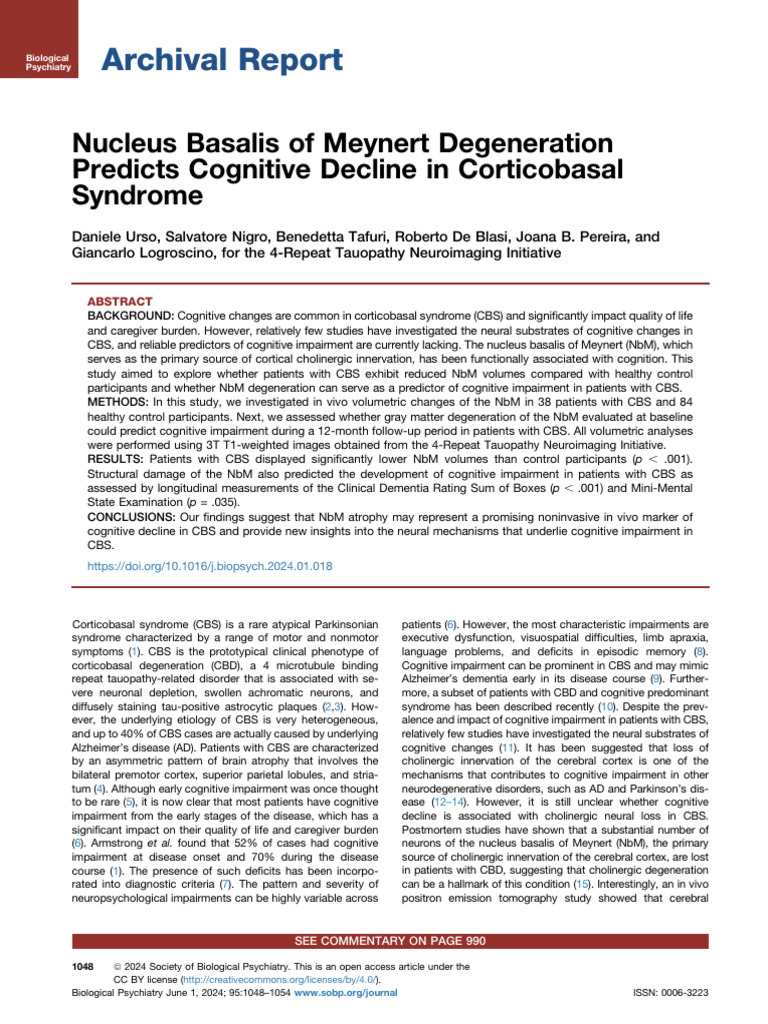 Nucleus Basalis of Meynert Degeneration Predicts C | PDF | Neuroscience ...