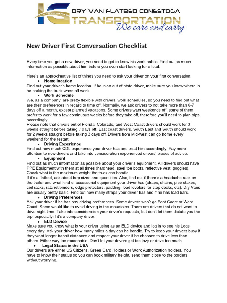 2.new Driver First Conversation Checklist | PDF