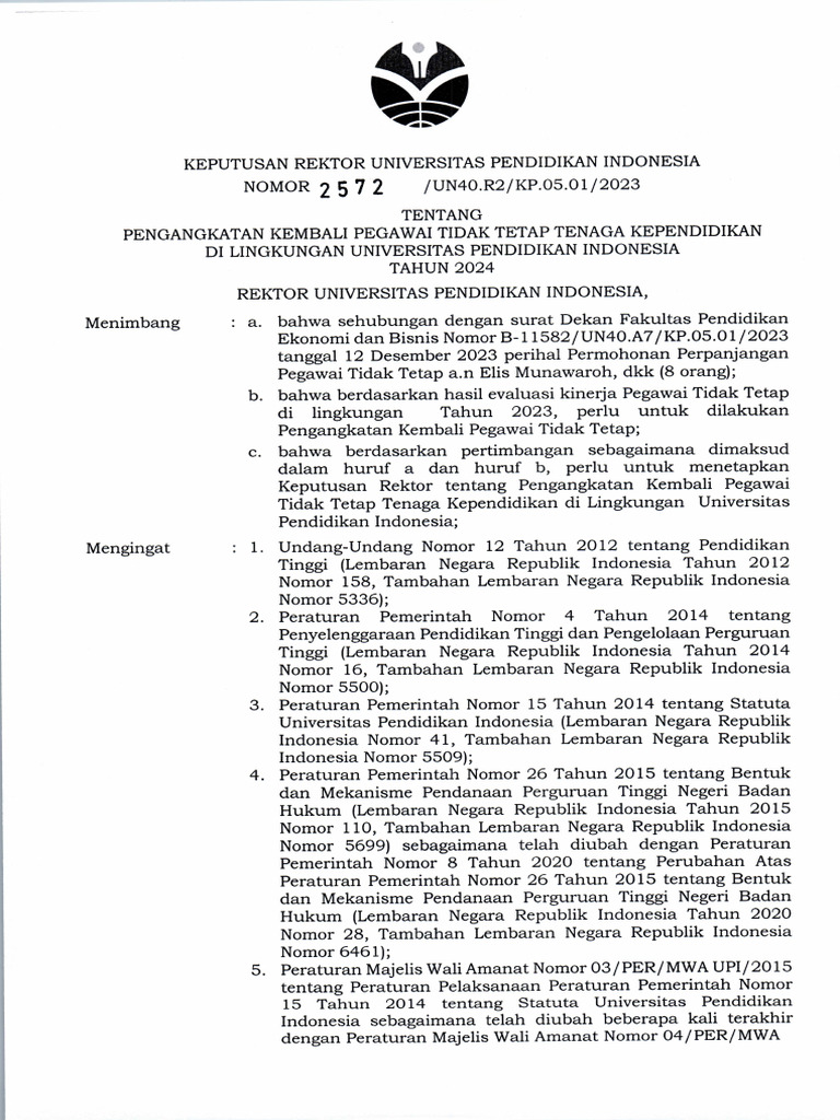 SK Perpanjangan PTT Tahun 2024 | PDF