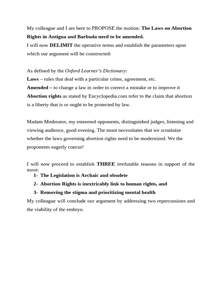 CHSS Debate 2024 - Abortion Rights (Proposition) - First Speaker (Final) | PDF | Abortion ...