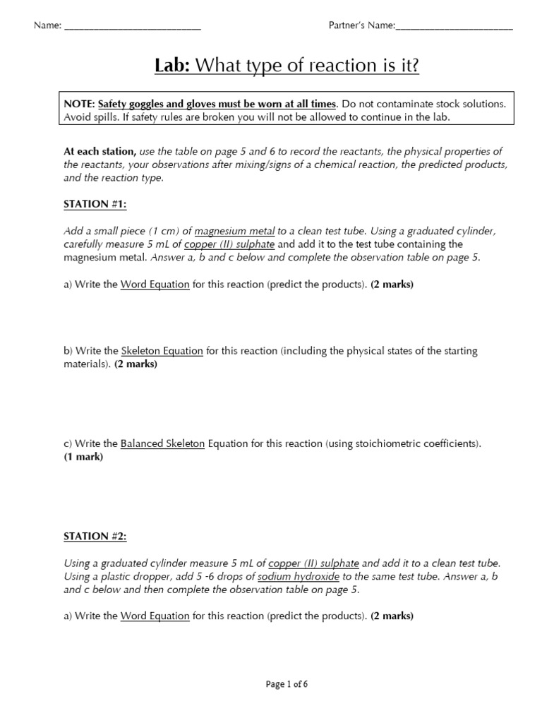 Circus Lab - Type of Chemical Reaction | PDF | Stoichiometry | Chemical ...