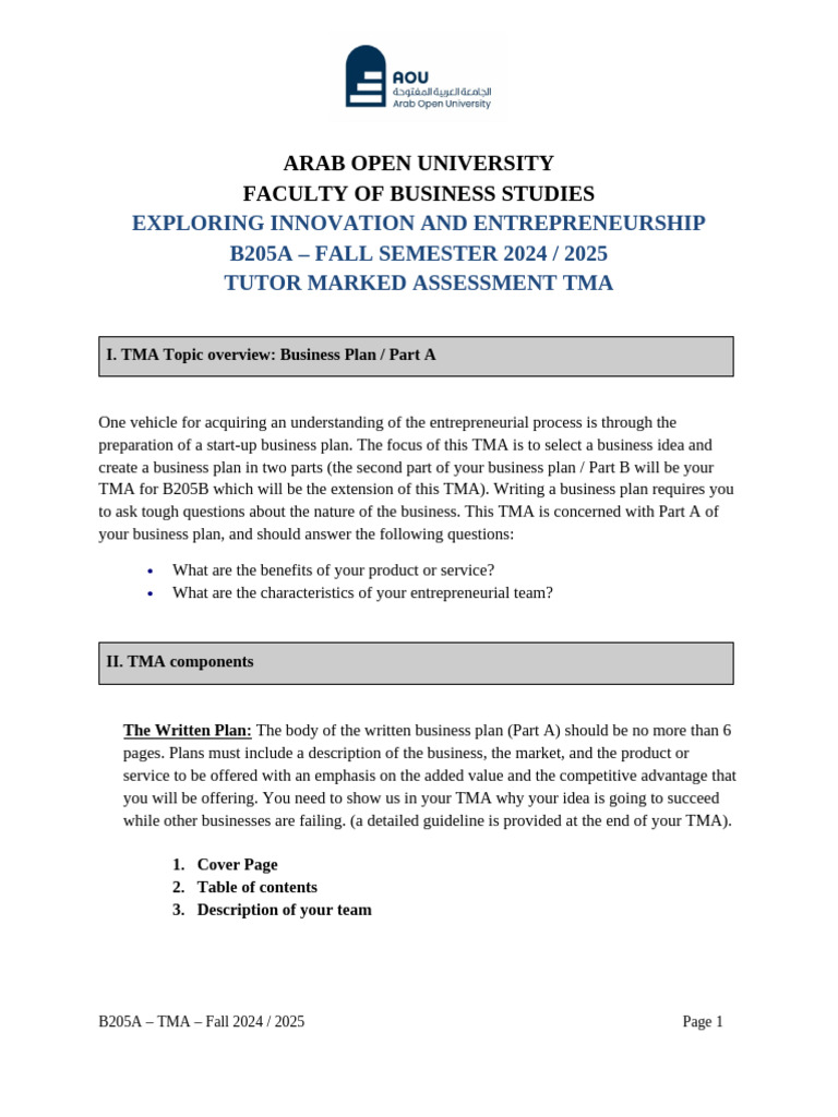 B205A TMA Project Fall 2024 - 2025 | PDF | Cognition | Business