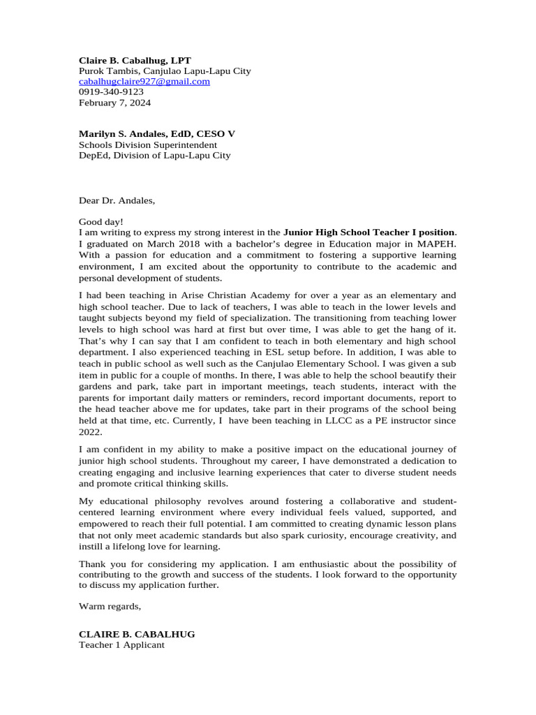 Letter of Intent-Deped | PDF | Teachers | Schools