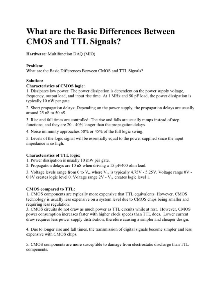 What Are the Basic Differences Between CMOS and TTL Signals | Cmos | Mosfet