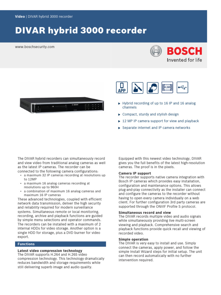 DVR CCTV DIVAR - Hybrid - 3000 - Data - Sheet - enUS - 27833110027 ...