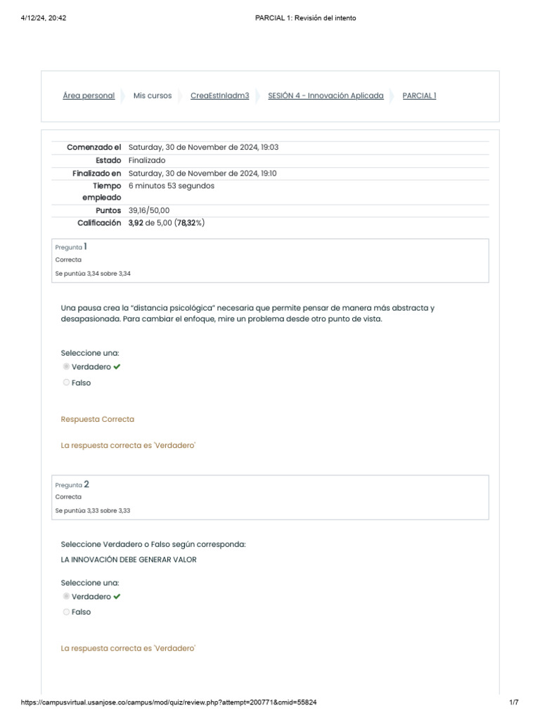 PARCIAL 1 - Revisión Del Intento Con Rta | PDF | Science | Cognición