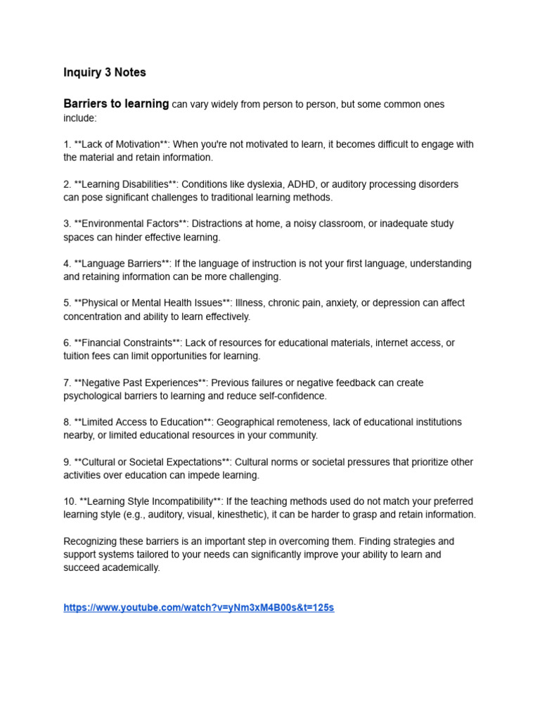 Barriers to learning | PDF | Learning | Learning Styles
