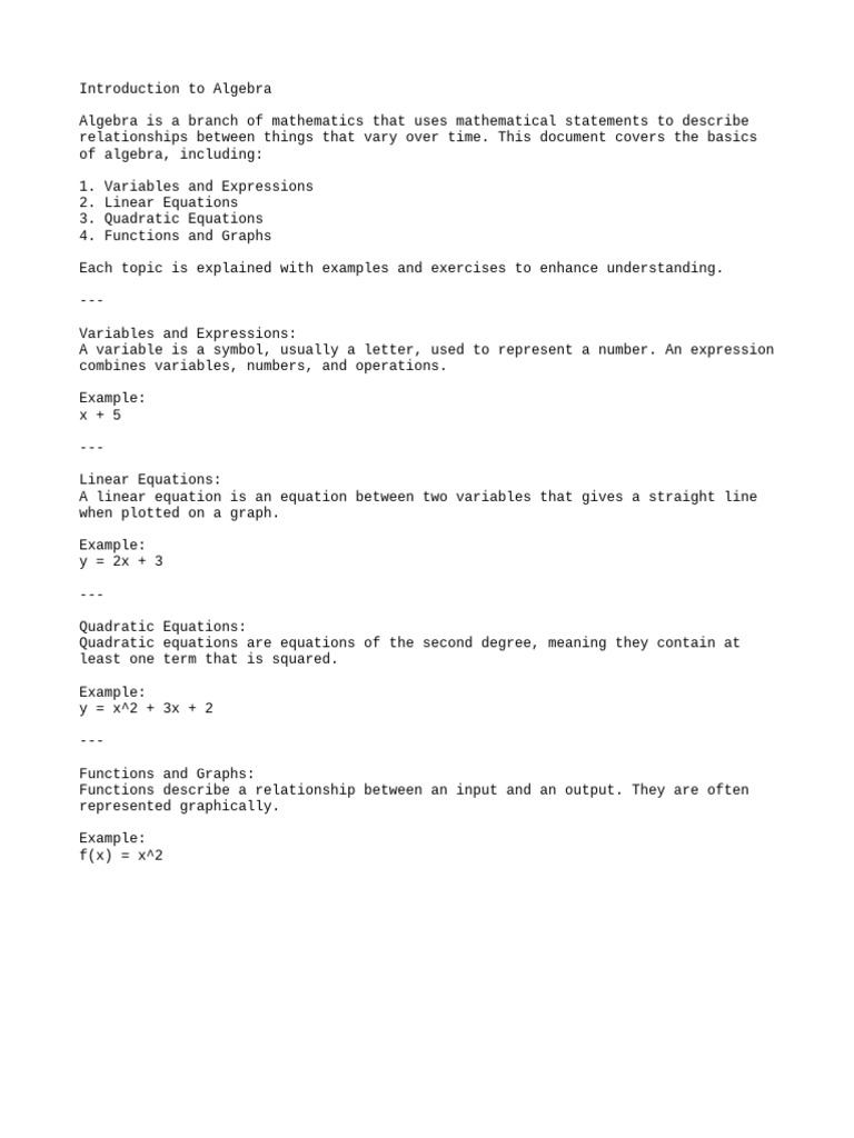 Basics of Algebra Explained | PDF
