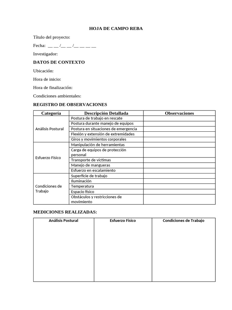 HOJA DE CAMPO REBA | PDF