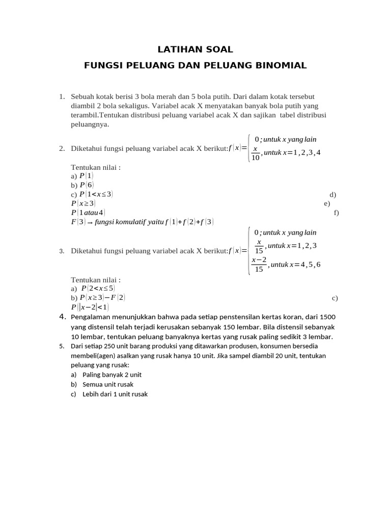Latihan Soal Fungs Peluang &pel Binomial | PDF