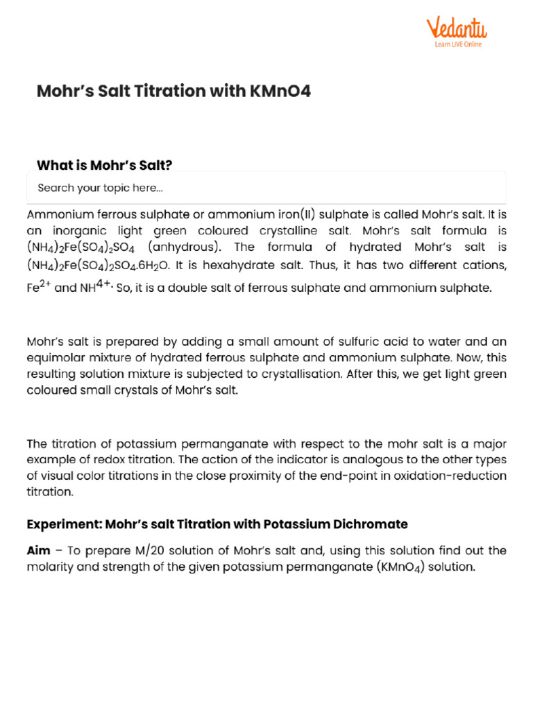 Mohr's Salt Titration With KMnO4 | PDF