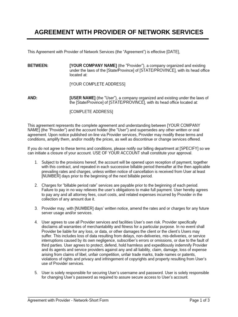Network Services Agreement Overview | PDF | Indemnity | Business Law