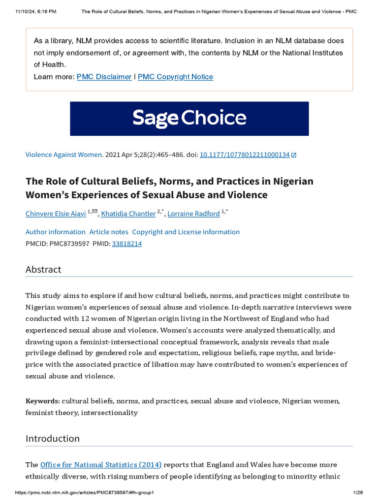 The Role of Cultural Beliefs, Norms, and Practices in Nigerian Women's ...
