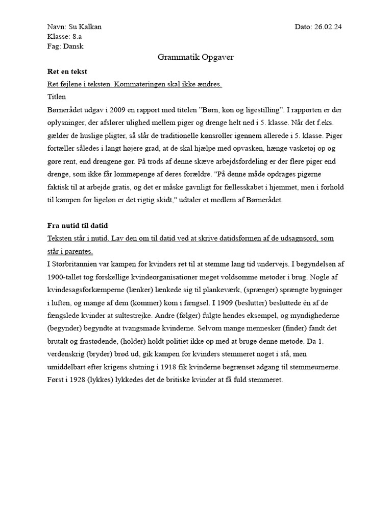 Grammatik Opgaver | PDF