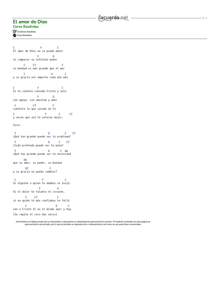 El Amor de Dios: Coro Bautista | PDF