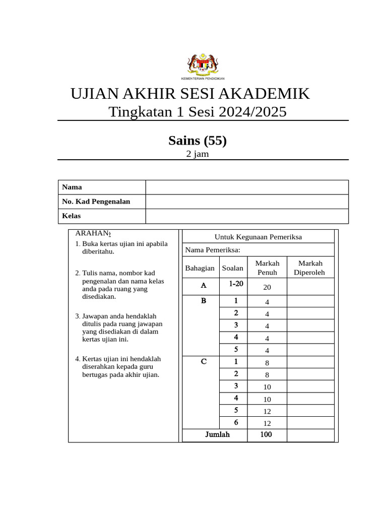 COVER SOALAN UASA SC | PDF