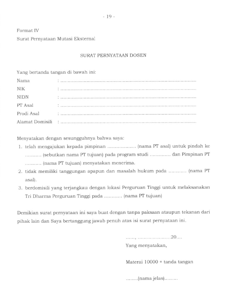 Template Surat Pernyataan Mutasi Eksternal | PDF