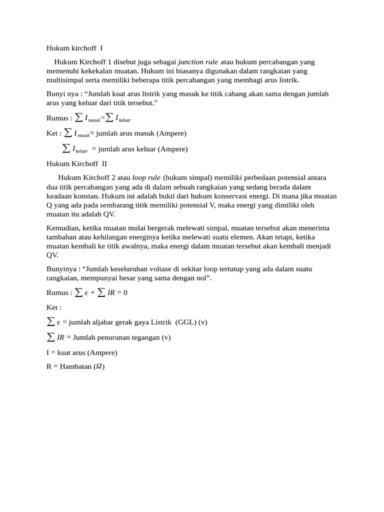 Hukum Kirchoff I Dan II | PDF