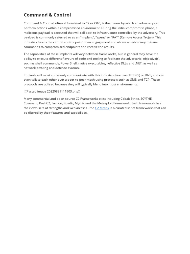 Understanding Command & Control (C2) Frameworks | PDF