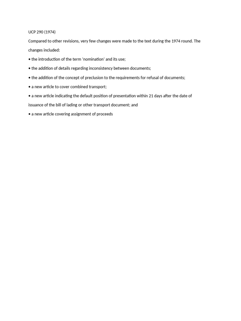 UCP 290 (1974) Key Changes Summary | PDF