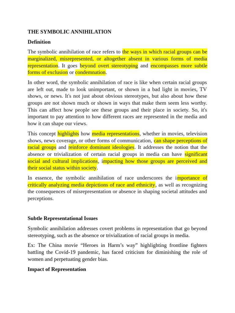 Understanding Symbolic Annihilation | PDF | Race (Human Categorization ...
