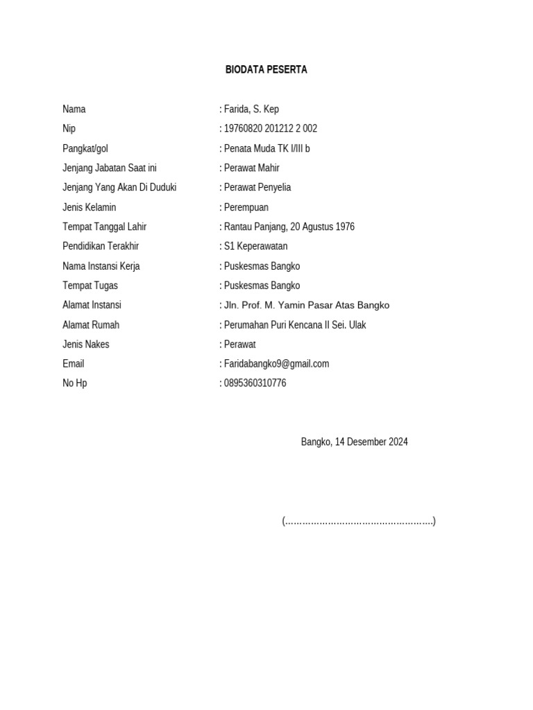 Biodata Peserta | PDF