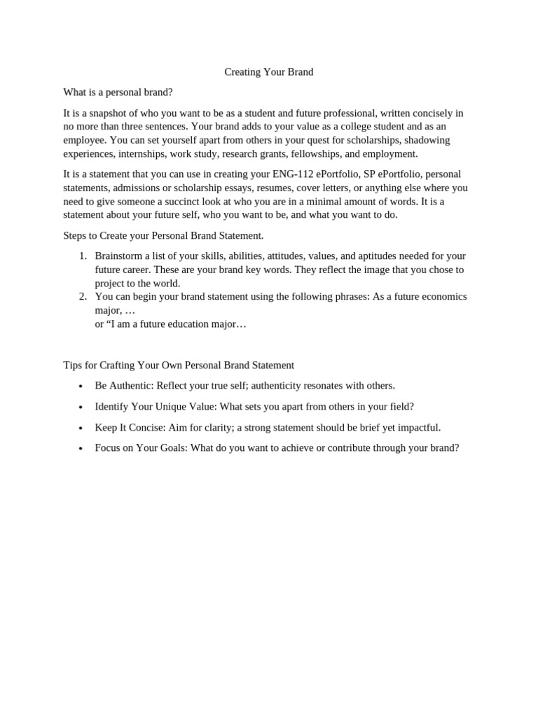 Creating Your Brand Statement | PDF