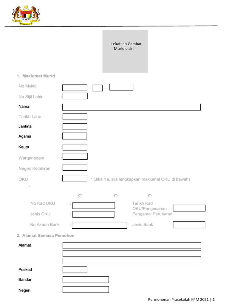 Borang Permohonan Manual Kemasukan 2021 | PDF