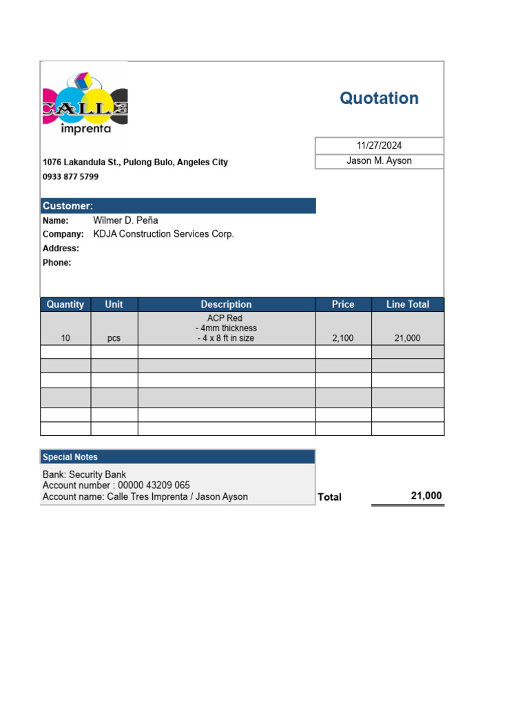 Quotation -_ACP 4mm - Sheet1 | PDF