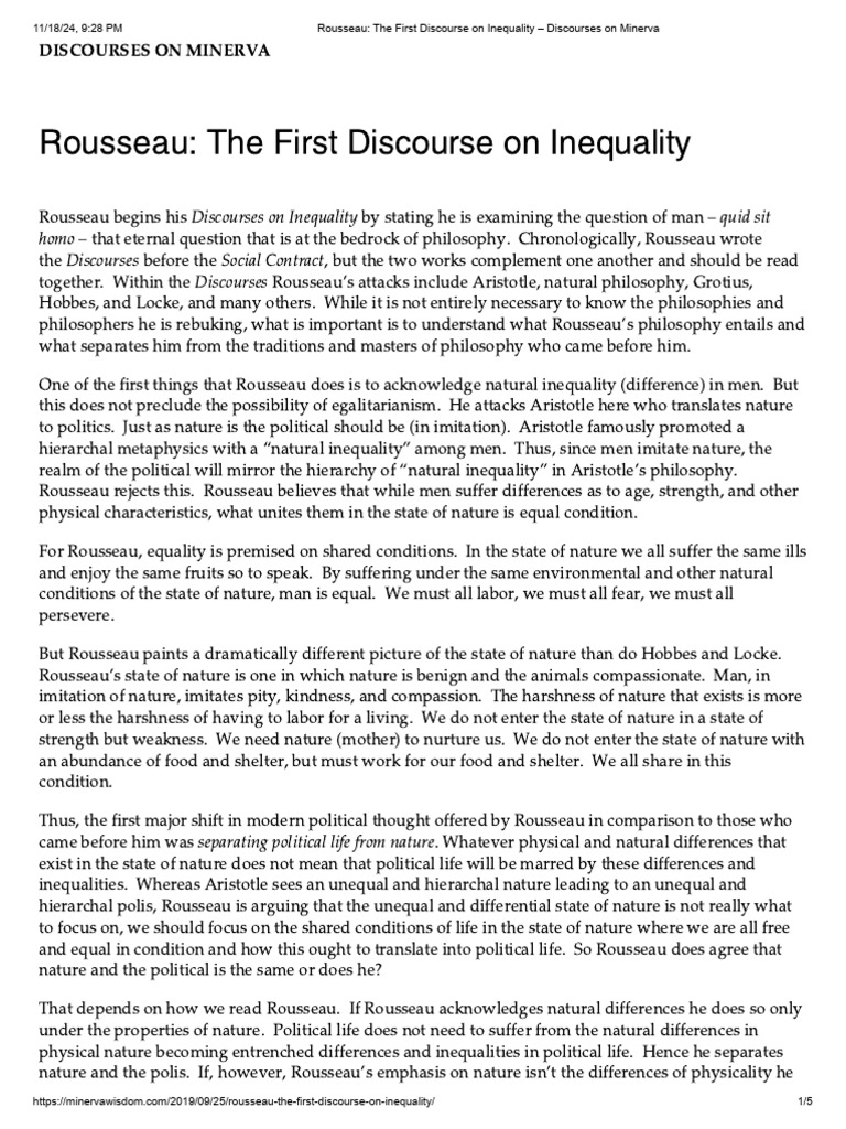 Rousseau_ the First Discourse on Inequality – Discourses on Minerva ...