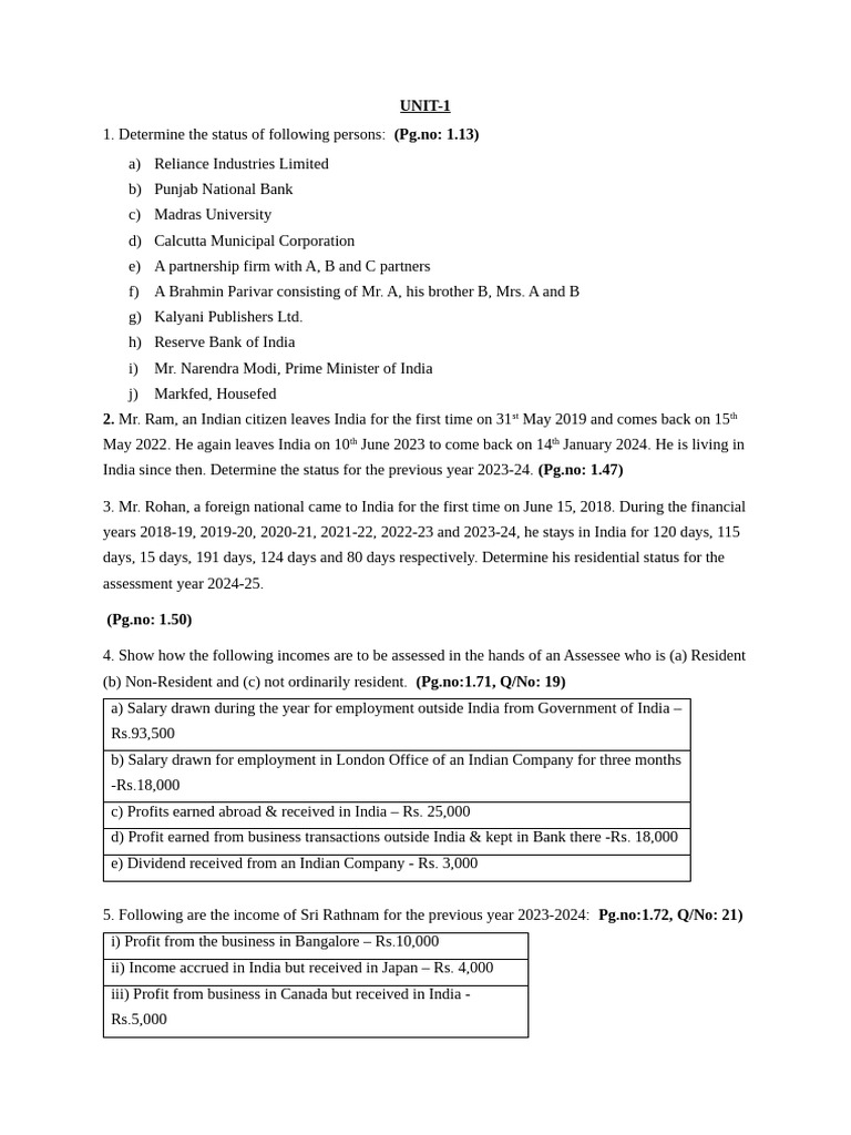 Income Tax Law and Practice - Unit 1 & 2 | PDF | Salary | Employee Benefits
