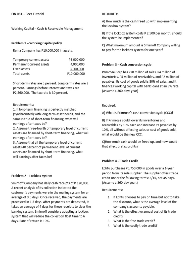 FIN 081 Working Capital Peer Tutorial Ready To Repro. | PDF | Working ...