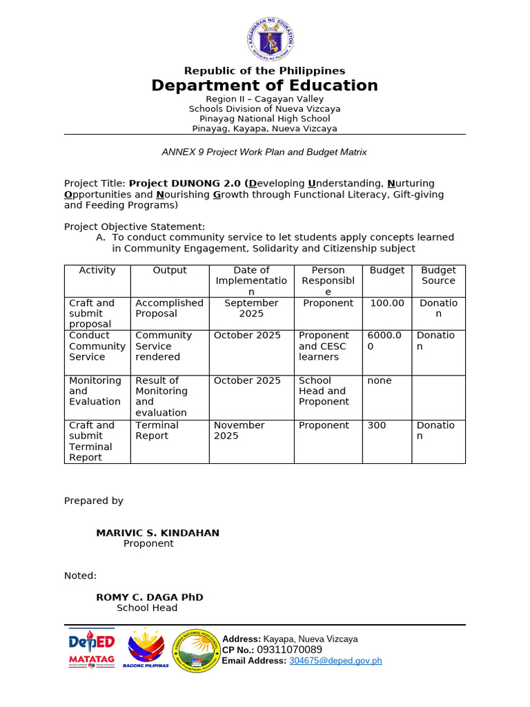 Project-Work-Plan-DUNNONG 2.0 | PDF