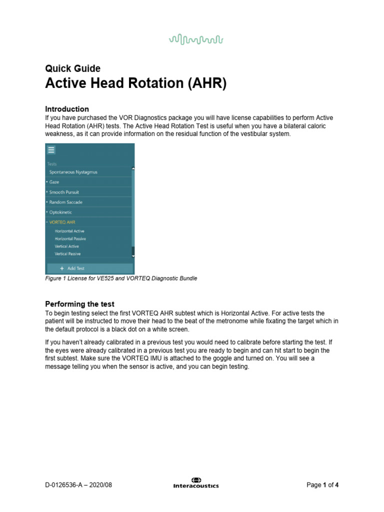 Quick Guide - Active Head Rotation (AHR) | PDF
