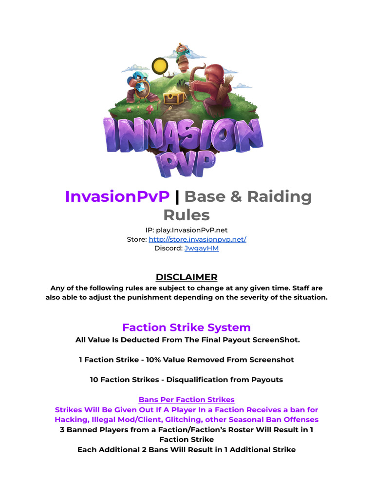 InvasionPvP Base - Raiding Rules | PDF | Cannon