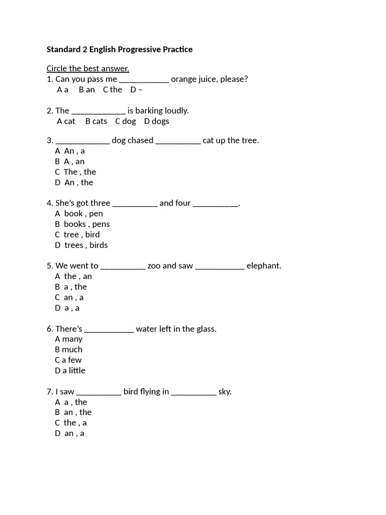 Standard 2 English Progressive Practice | PDF