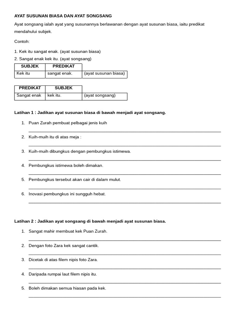 T4 Ayat Susunan Biasa Dan Ayat Songsang | PDF