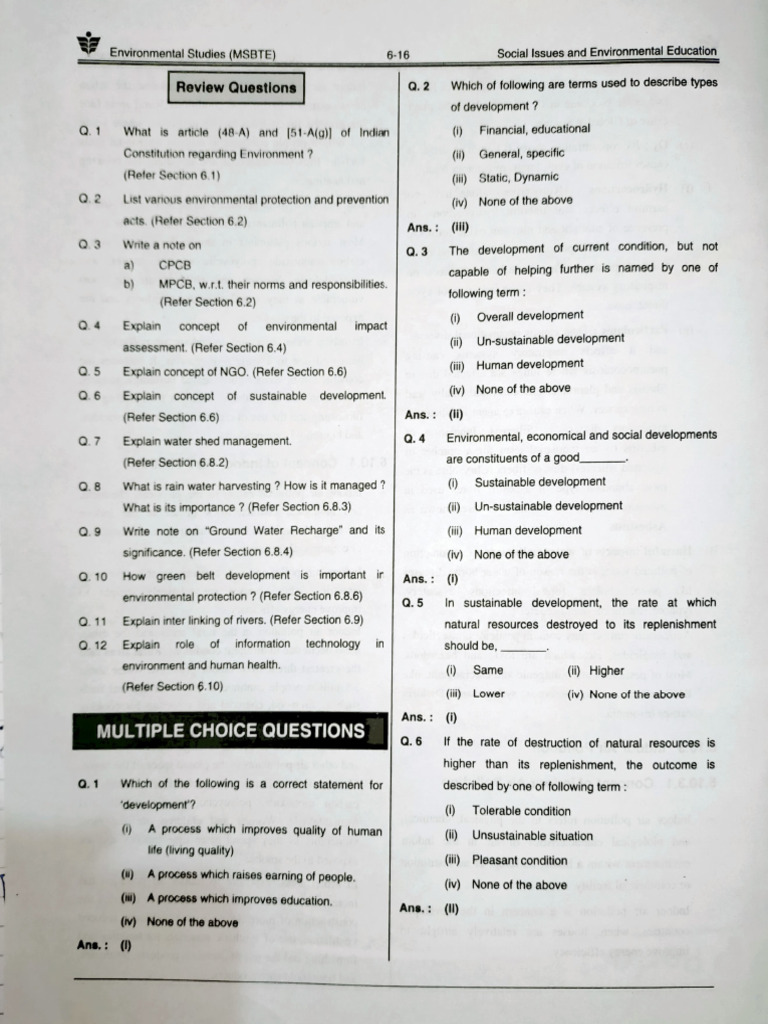 Est ch6 Social Issues and Environmental Education Mcqs | PDF | Sustainability | Water