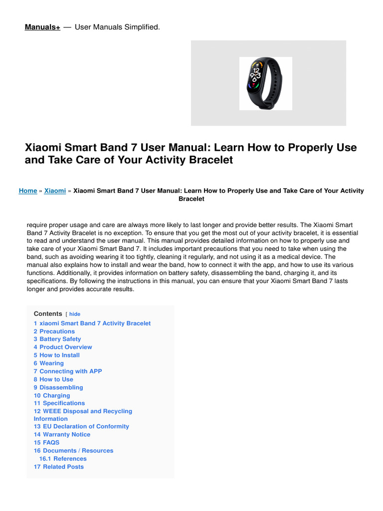 Smart Band 7 Activity Bracelet Manual | PDF | Waste | Xiaomi